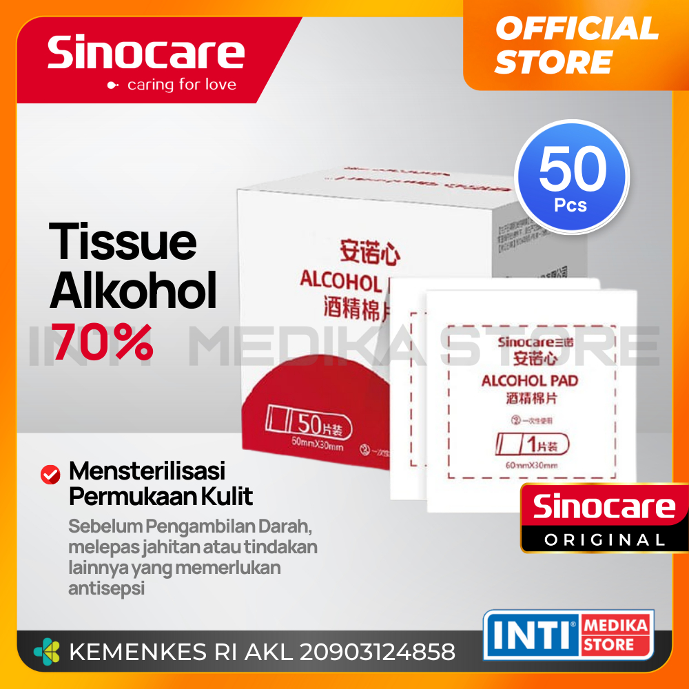 Jual SINOCARE - Tissue Alkohol 70% Sterilisasi Cek Gula | Tisu Alcohol ...