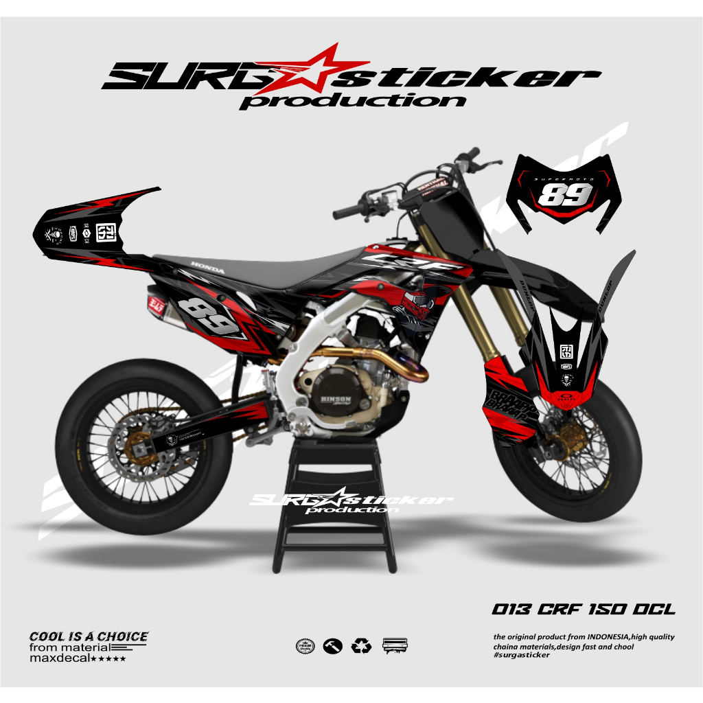 Jual 013 sticker decal motor crf 150l motif keren simple supermoto bisa ...