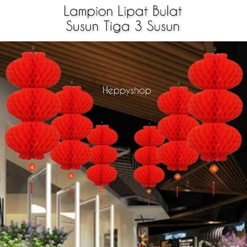 Jual Lampion Lipat Bulat Susun Tiga 3 Susun Dekorasi Imlek Gantung ...