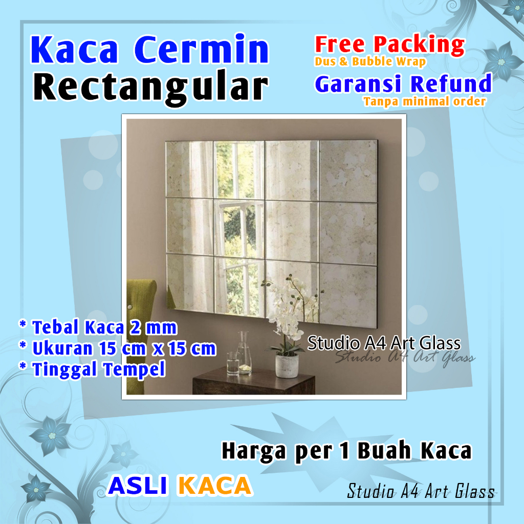 Jual Kaca Cermin Rectangular 2mm 15x15 cm TEBAL 2 MM | Shopee Indonesia