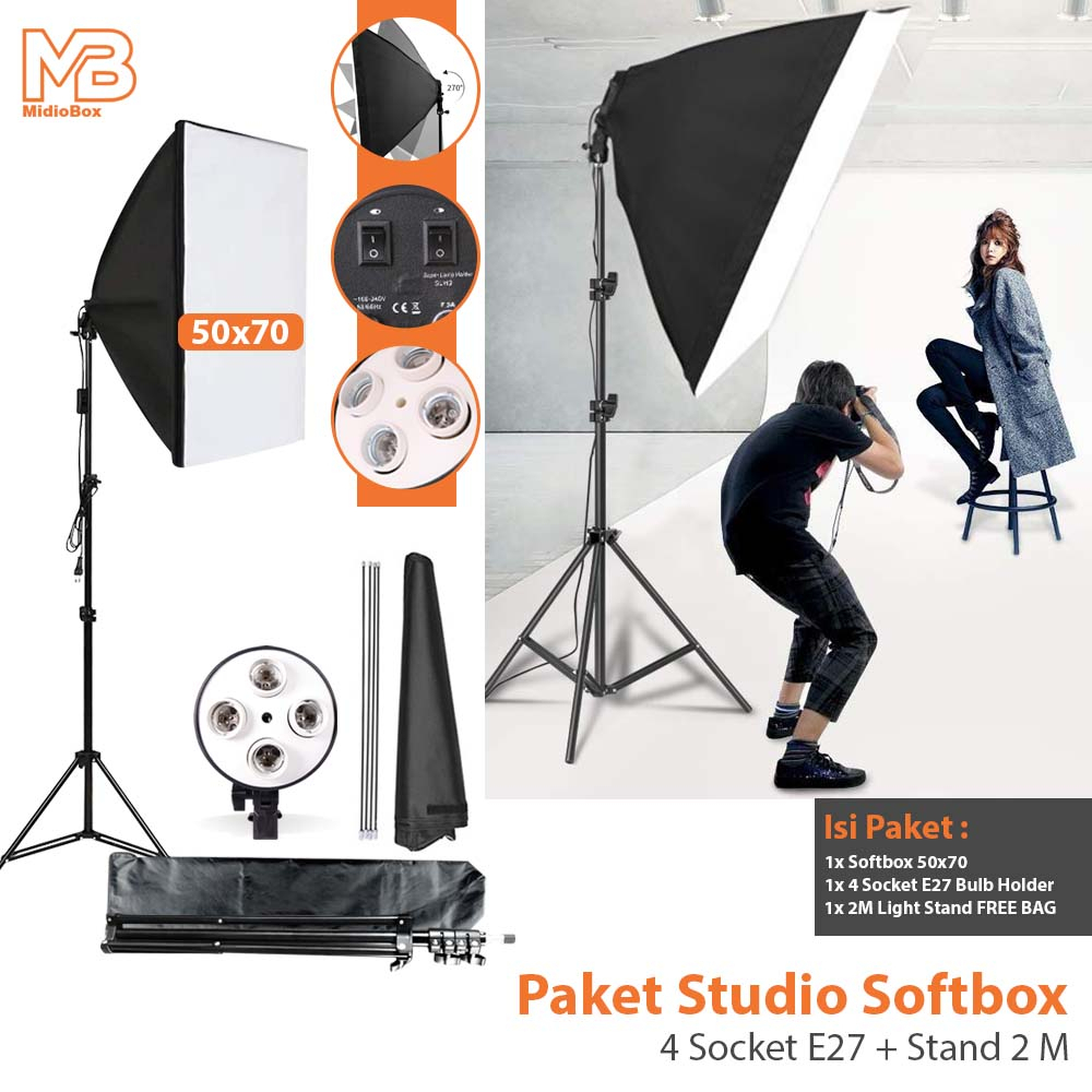 Jual Lighting Studio Softbox Lighting Midio 4 Socket E27 Plus Light ...