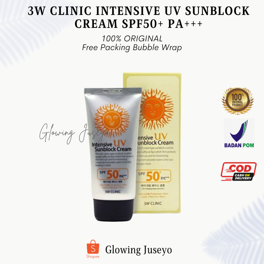 Jual 3W Clinic Intensive UV Sunblock Cream SPF 50+ PA+++ 70ml | Shopee Indonesia