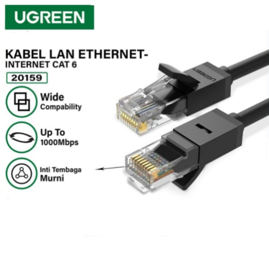 Jual Ugreen 20159 1 meter kabel lan cat 6 ethernet gigabit RJ45 round ...