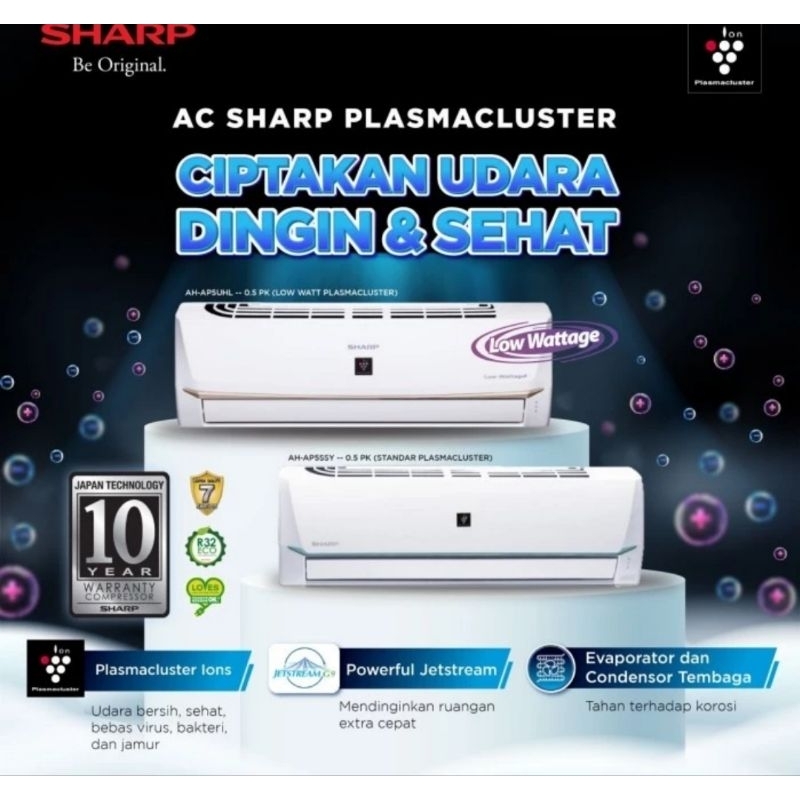 Jual SHARP AC 1/2PK 0,5 PK Plasmacluster Standard 390W AH-AP5SSY 5SSY 0.5PK | Shopee Indonesia