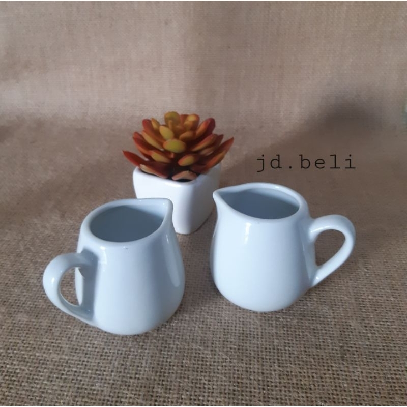 Jual Milk jug sugar gula cair creamer saus pot mini teko keramik putih ...