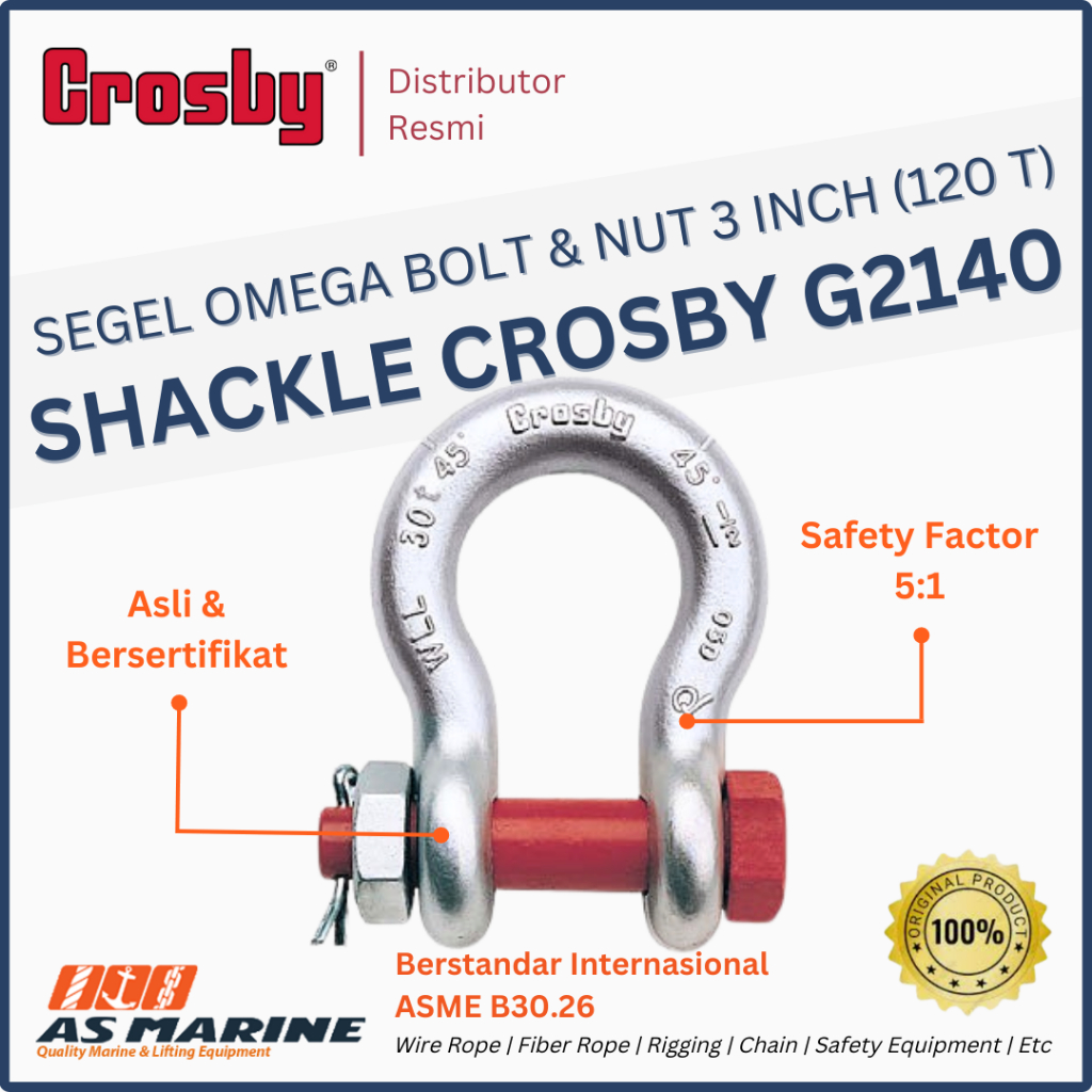 Jual Shackle Omega / Segel Omega Alloy G2140 Bolt & Nut 3” 120 T CROSBY ...