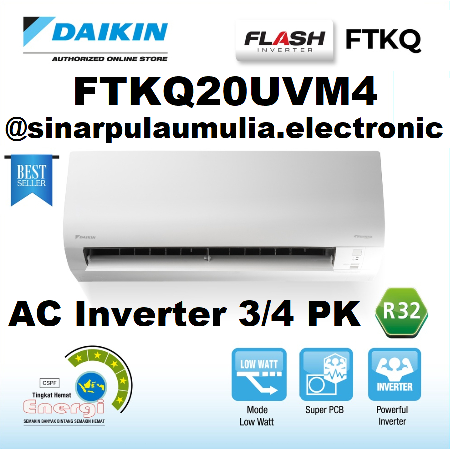 Jual Daikin AC Flash Inverter 3/4 PK - FTKQ20UVM4 / FTKQ 20UVM4 / 20 ...
