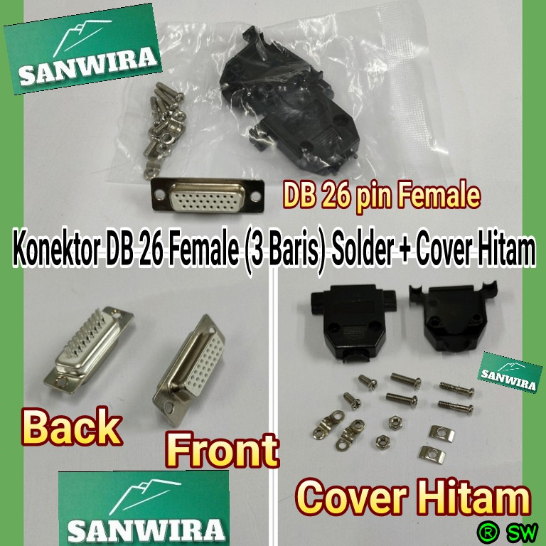 Jual Konektor DB 26 Female 3 baris cover hitam / Connector DB26 Female ...