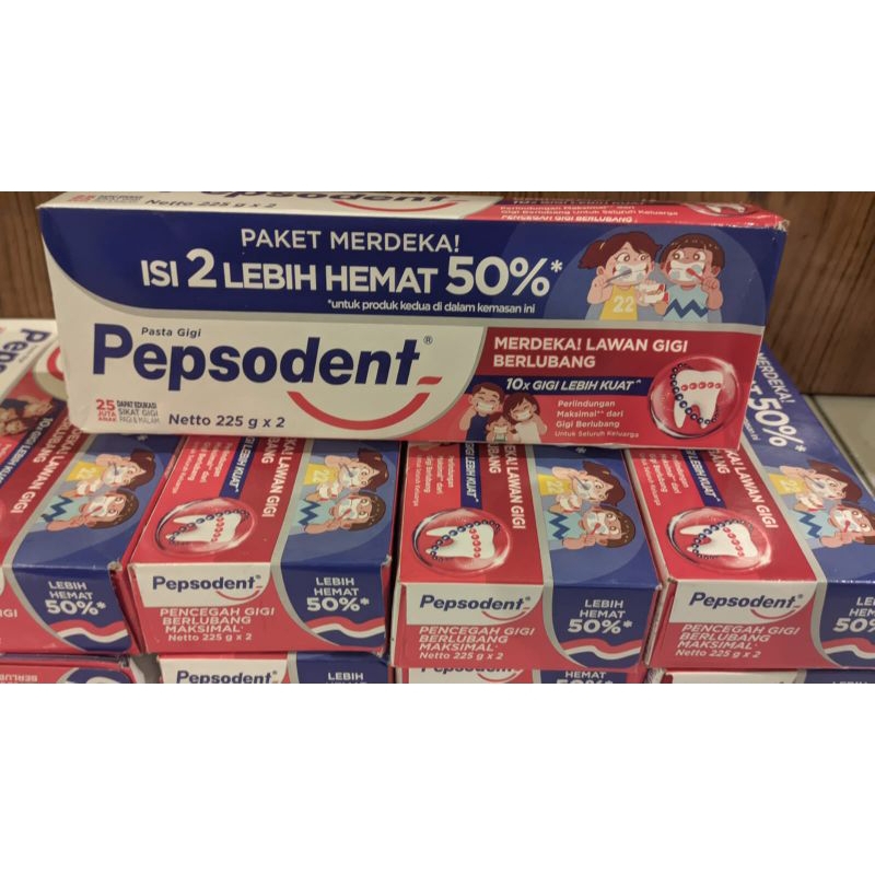 Jual Pepsodent 225 gram isi 2 lebih hemat | Shopee Indonesia