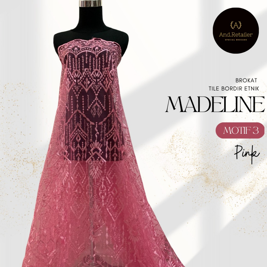 Jual Bahan Kain Brokat Tile Bordir Madeline etnik Motif3 Warna Merah ...