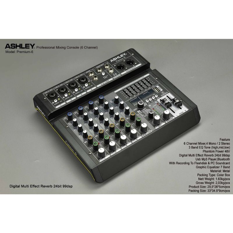 Jual Mixer Ashley Premium6 Original Mixer audio 6 channel Bluetooth, USB, mp3 | Shopee Indonesia