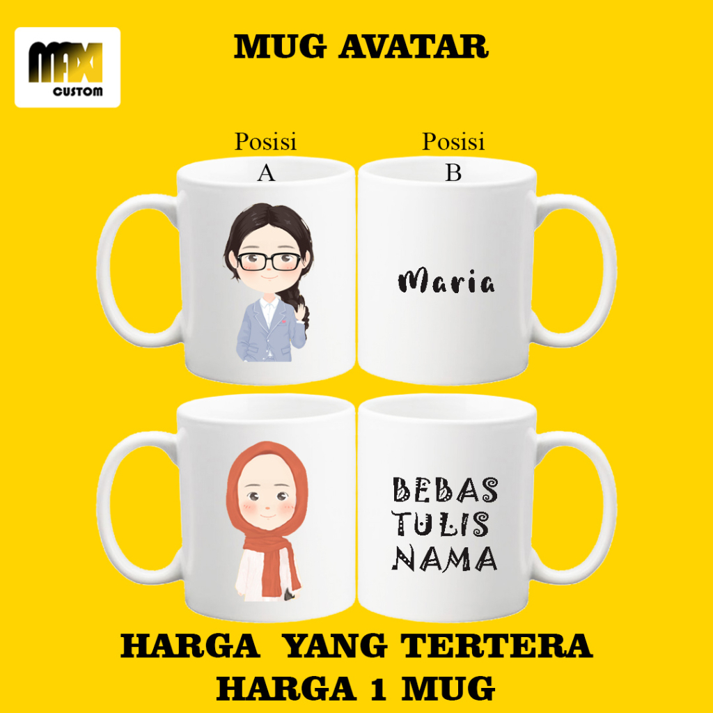 Jual Mug Gelas Avatar Lucu Custom Nama (CEWEK) MUG CUSTOM STANDAR ...
