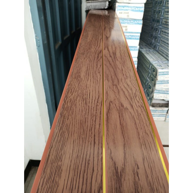 Jual Plafon PVC Bandung KB2024 Motif Kayu Coklat + Natt Gold | Shopee ...