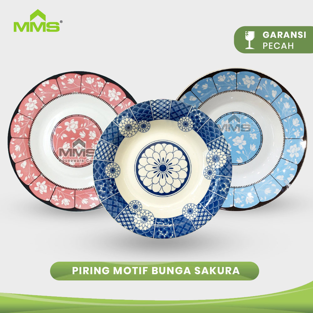 Jual Piring Makan Bulat Keramik Motif Bunga Sakura Biru Pink 8 inch 9 ...