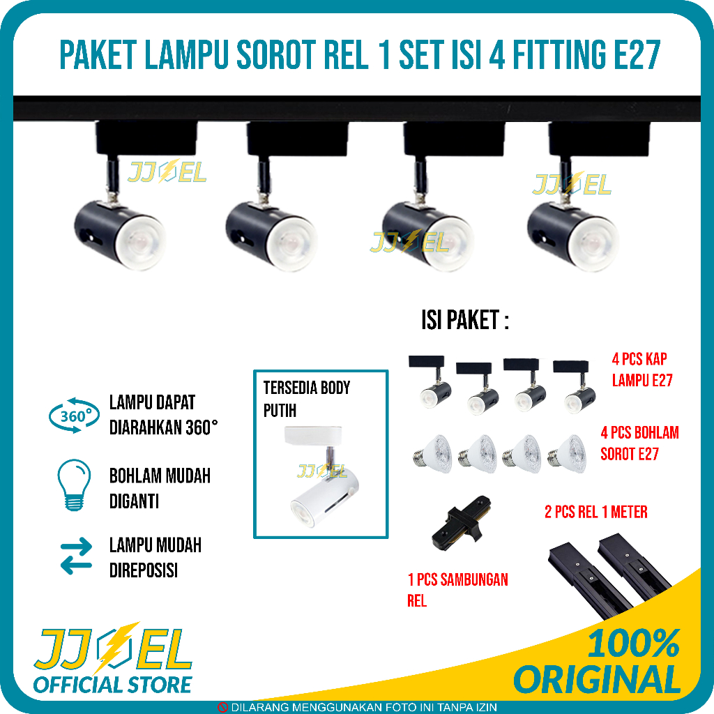 Jual Set 4 Lampu Sorot Rel 2M LED Track Light - Spotlight Untuk Rumah, Toko, Kantor, Cafe ...