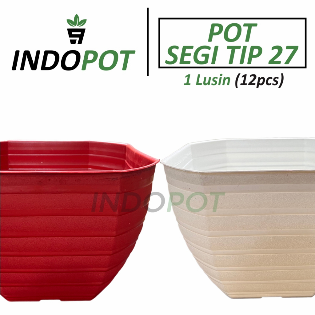 Jual (12Pcs) Pot Segi Tip 27 Warna Merah Putih Pot Plastik Tebal Pot ...