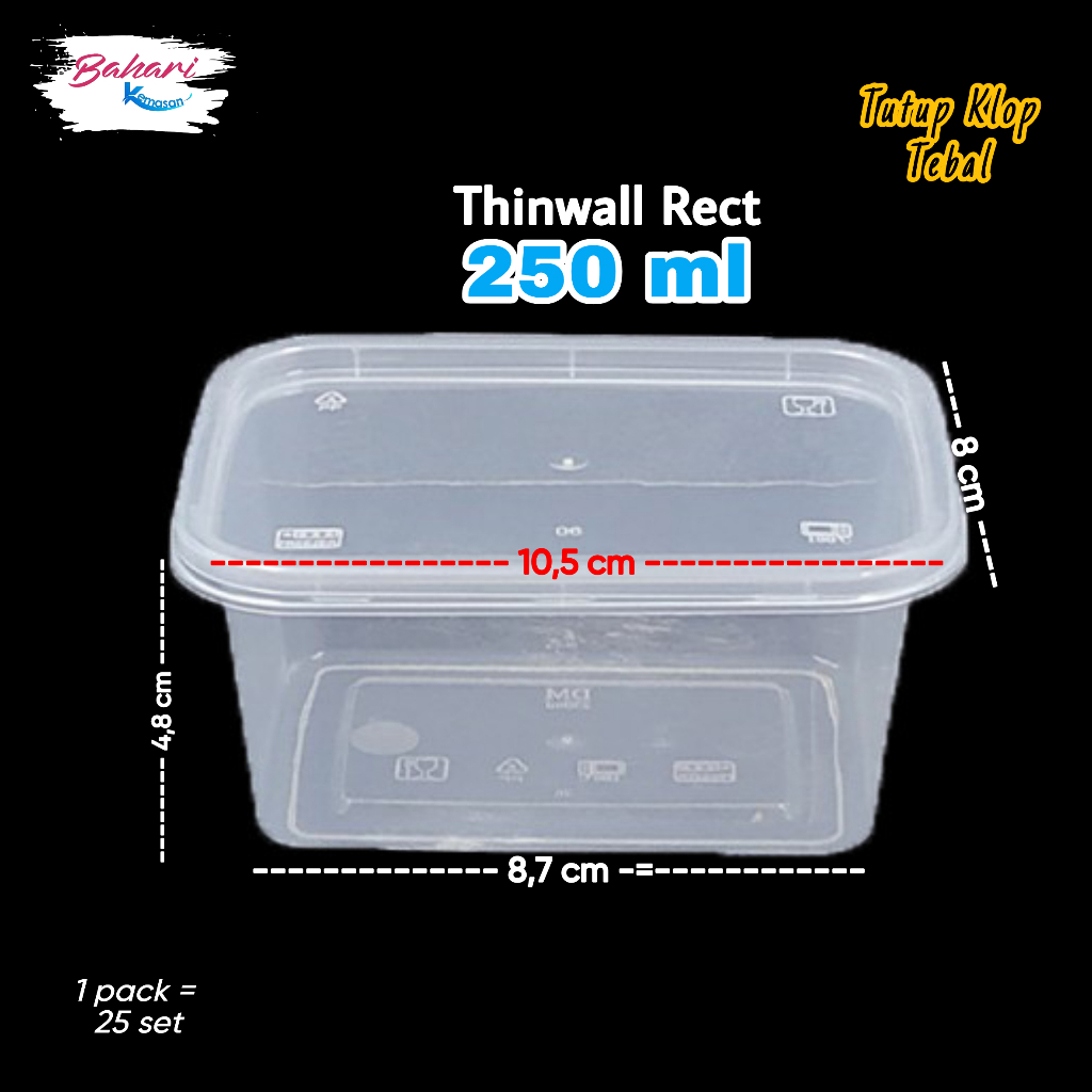 Jual kotak makan thinwall plastik persegi 250ml isi 25pcs | Shopee Indonesia