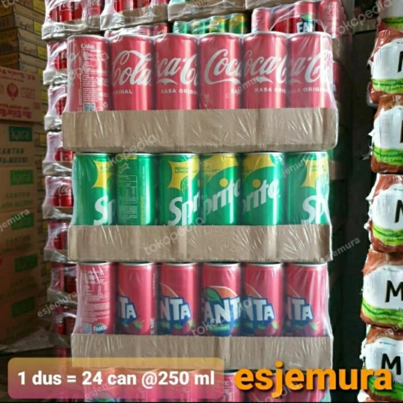 Jual Coca Cola Sprite Fanta A&W kaleng can 250 ml per dus isi 24 kaleng ...