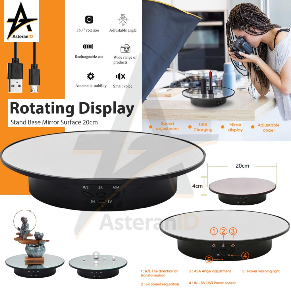 Jual Turn Table Display Table Rotary Rotasi 360 Plus Kaca Diameter 20cm ...