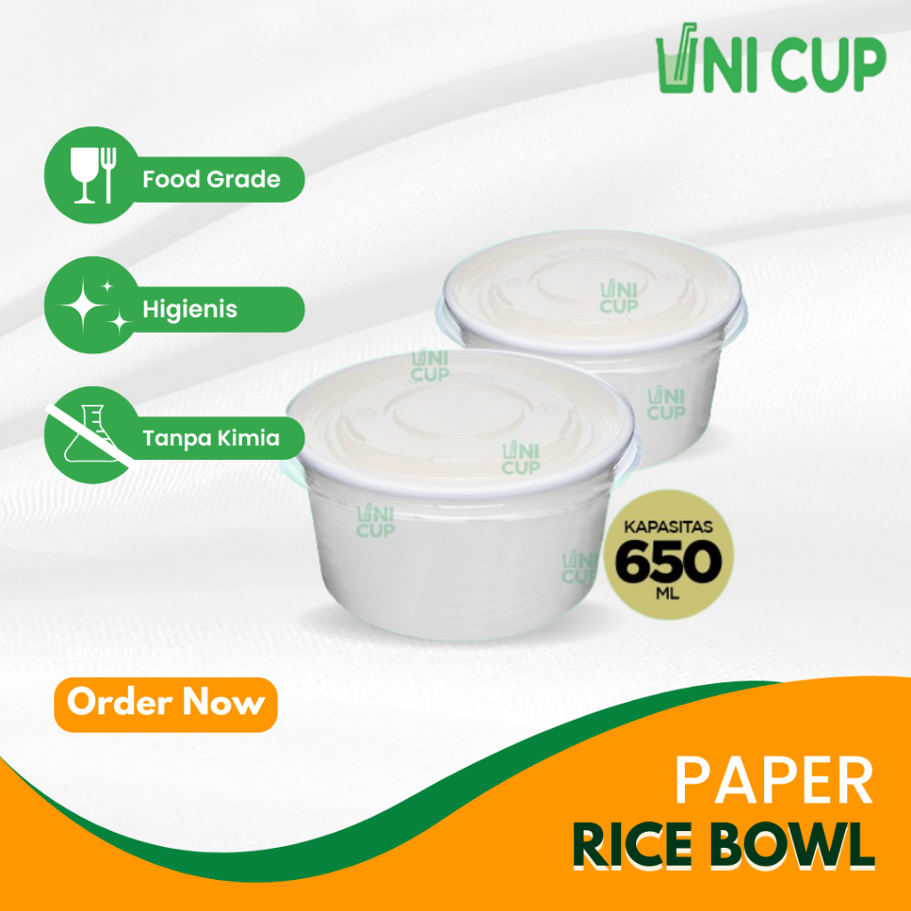 Jual PAPER RICE BOWL MANGKOK KERTAS DAN TUTUP 22 OZ 650ml TEBAL TAHAN ...