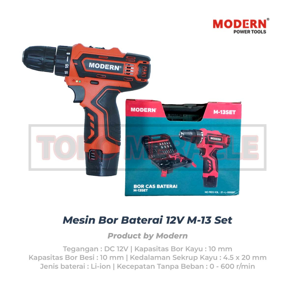 Jual Modern Mesin Cordless Bor M13 Full Set - Bor Kayu Besi 10mm (2 ...