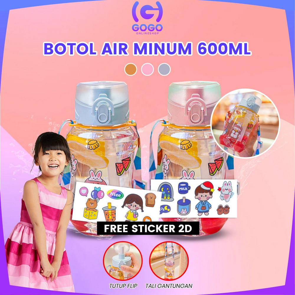 Jual GOGO-C830 Botol Air Minum 600ML FREE Tali Botol Minum Flip Top ...