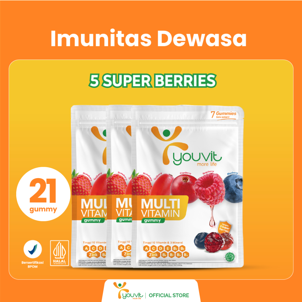 Jual Multivitamin Gummy Dewasa untuk Imunitas | Youvit Multivitamin Dewasa 3 Sachet (21 Hari ...