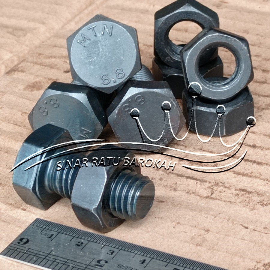 Jual BAUT KUNCI 22 BAJA M14X30 PANJANG 3CM 3 CM GRADE 8.8 HTB M14 X 30 FULL DRAT HITAM BAUD HEXA ...