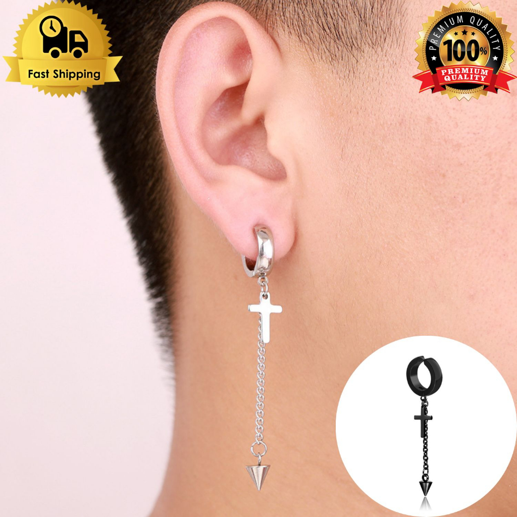 Jual Anting Pria Jepit Magnet Salib Tindik Tusuk Pria Korea Kpop Men ...