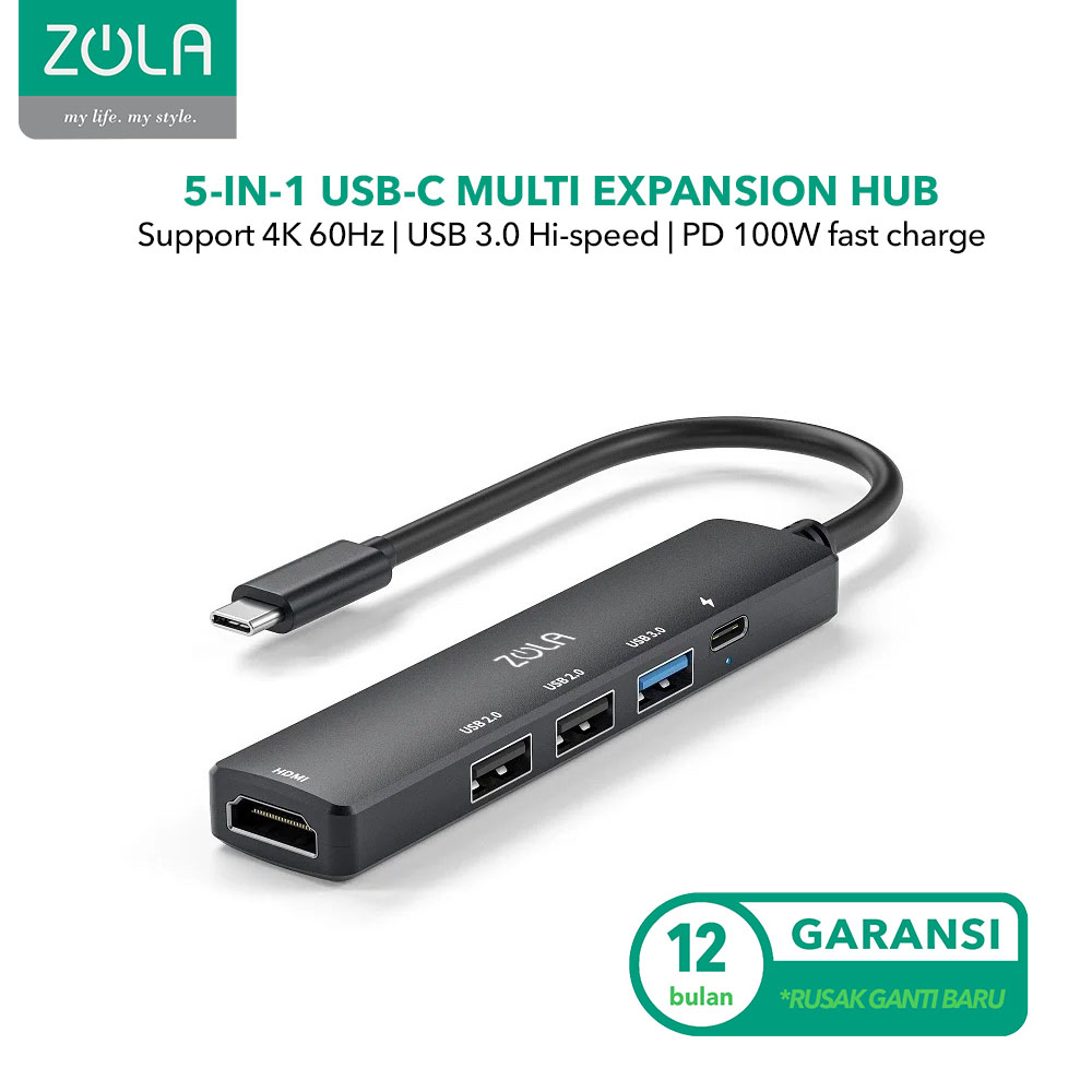 Jual Zola 5 in 1 USB HUB Type C Adapter HD4K 4K 30Hz High Speed OTG PD 100W | Shopee Indonesia