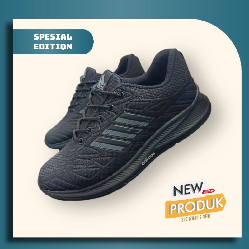 Jual 100% GARANSI REAL PICT - SEPATU SPORT ADIDAS HITAM POLOS / SEPATU ...