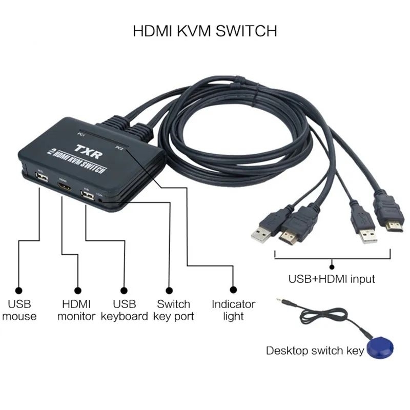 Jual KVM Switch USB HDMI 2 Port with Remote include kabel HDMI dan USB ...