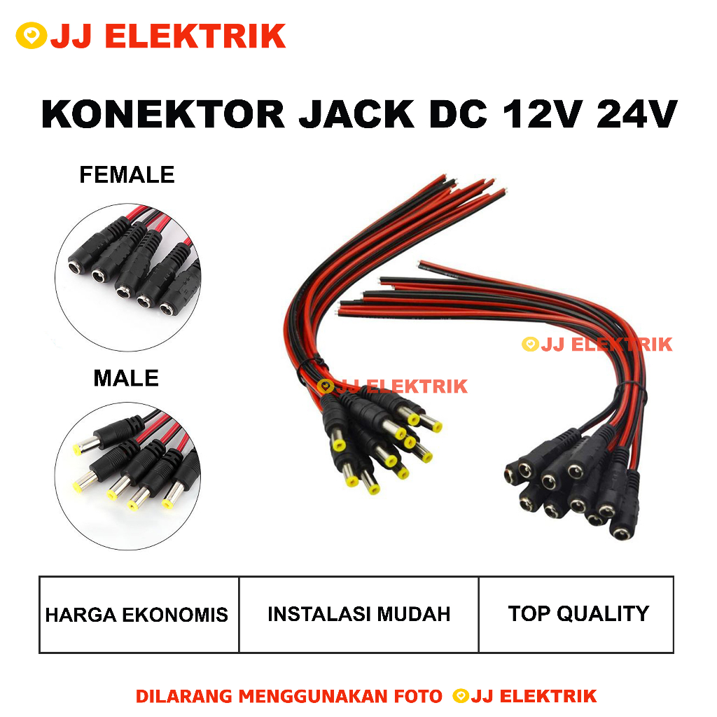 Jual Kabel Konektor Jack DC 12V 24V Power Supply Lampu LED Strip Neon ...