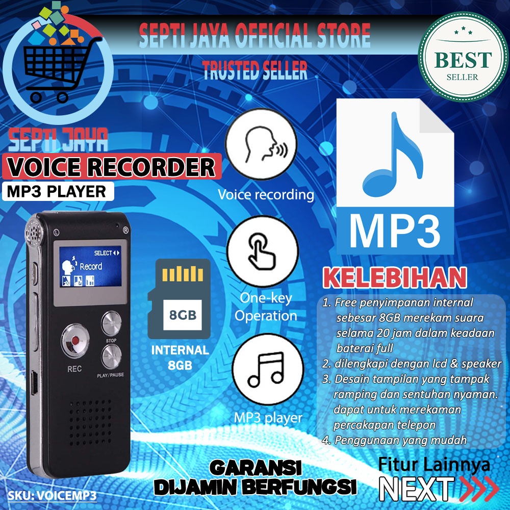 Jual SK-12 Digital Voice Recorder MP3 Player Free Memori 8Gb Alat ...