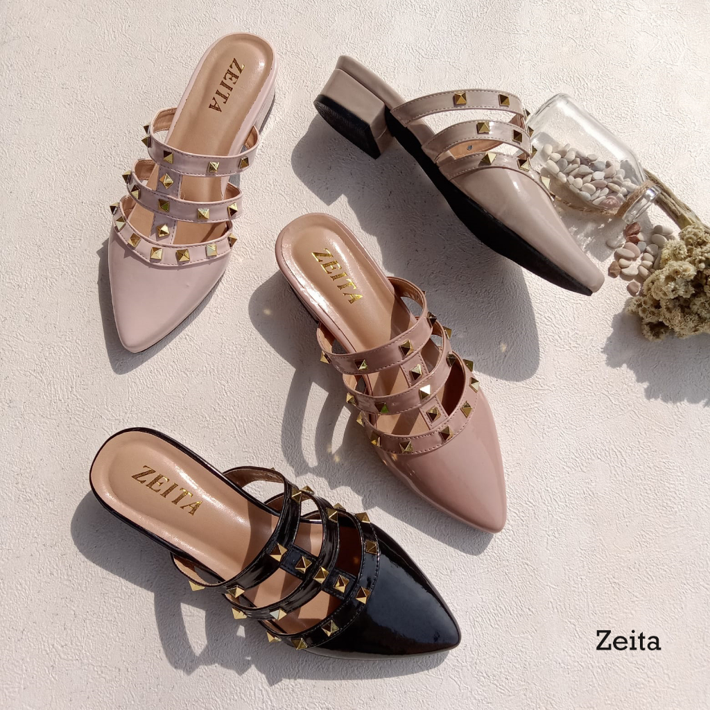 Jual ZEITA Sandal Heels Wanita Mules Model Piramid Hak 3 cm Kekinian ...