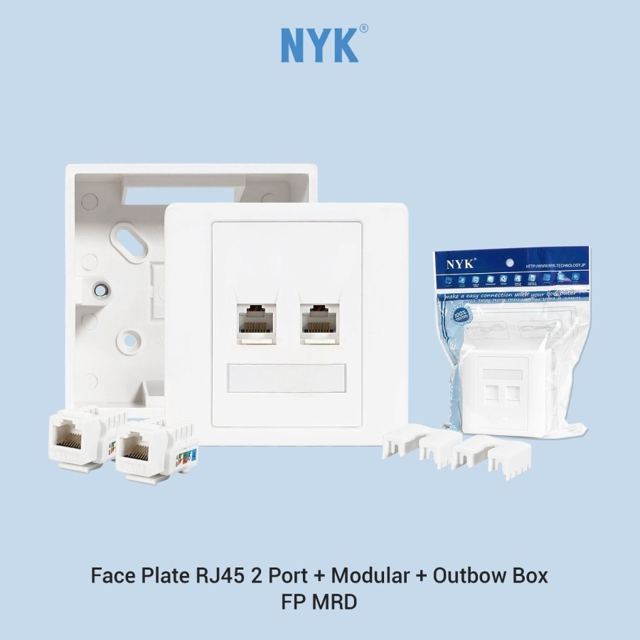 Jual Face Plate RJ45 Lan 2 Port NYK + Modular + Outbow Box - FP MRD 1 ...