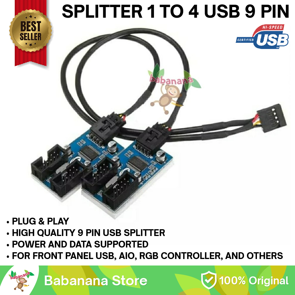 Jual Kabel USB Motherboard 9 pin Splitter 1 to 4 cabang front panel hub ...