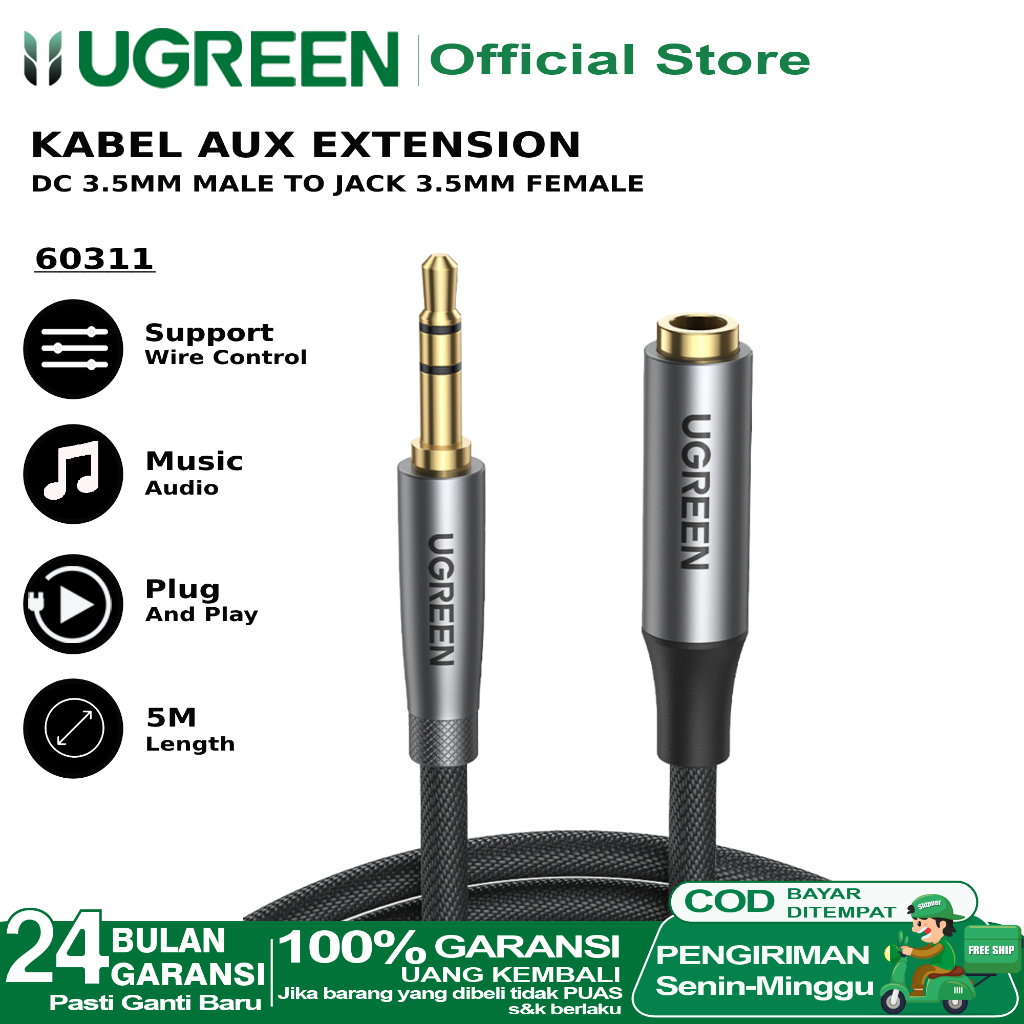 Jual UGREEN Kabel Aux Audio 3.5mm Male To Male Extension 3.5mm Male to Female | Shopee Indonesia