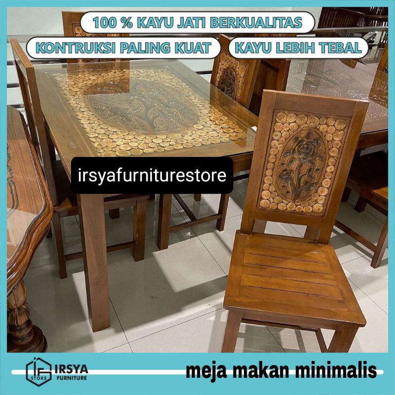 Jual Meja Makan Minimalis Kayu Jati / Meja Makan Jati 4 Kursi | Shopee Indonesia