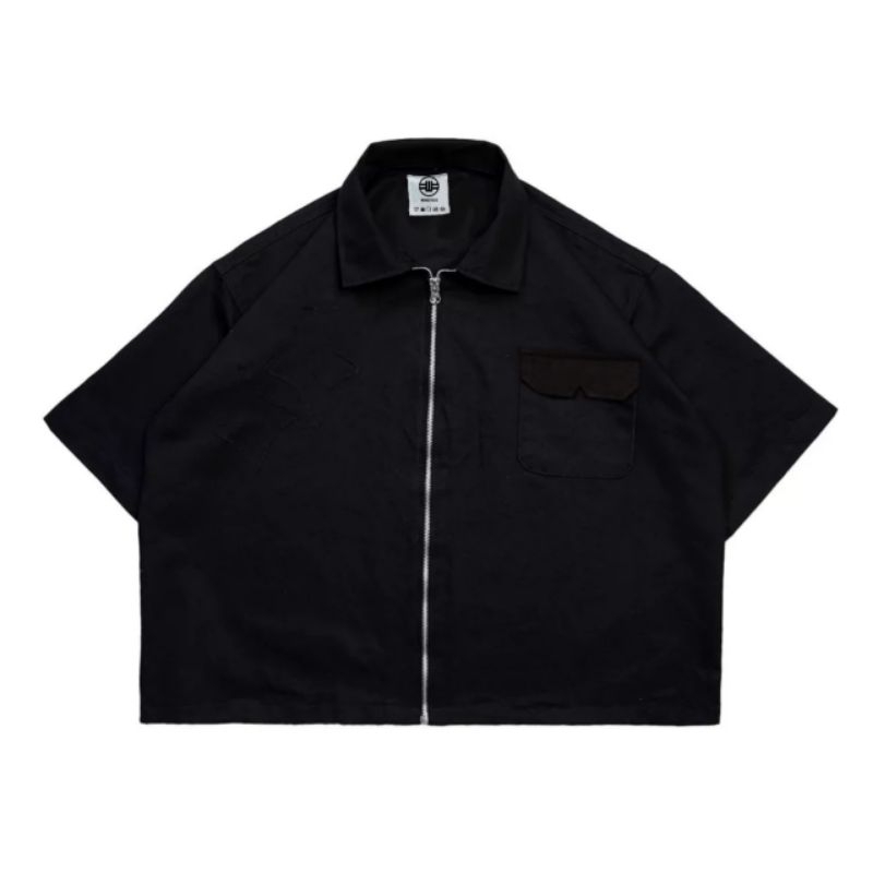 Jual WARDKICK - Boxy Work Shirt Zipper Plain Black | Shopee Indonesia