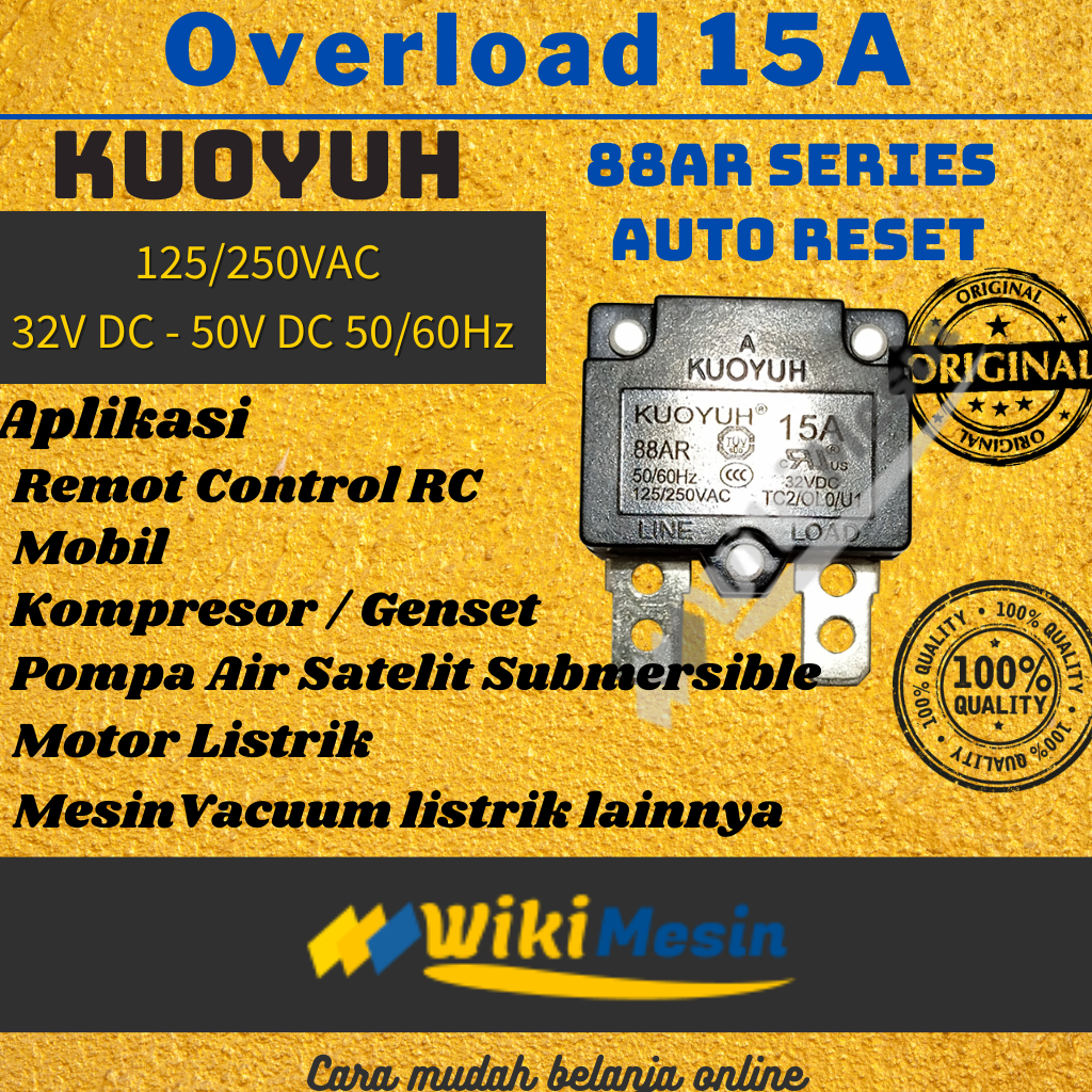 Jual Overload 15A Auto Reset Kuoyuh 88AR Series Thermal Protector Relay ...