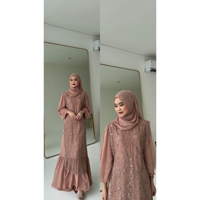 Jual [NEW] SINTIA DRESS INNER + OUTER BRUKAT TILE PREMIUM / ONESET DRESS KONDANGAN CERUTY BRUKAT ...