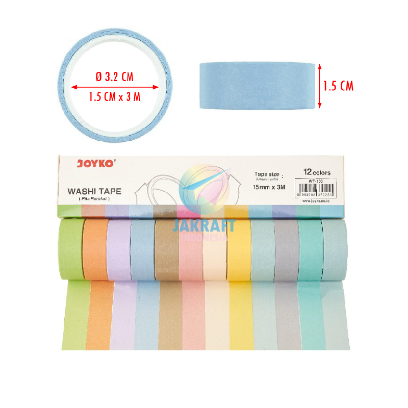 Jual (12 Pcs) Selotip Kertas Deco Washi Masking Tape JOYKO WT-100 ...