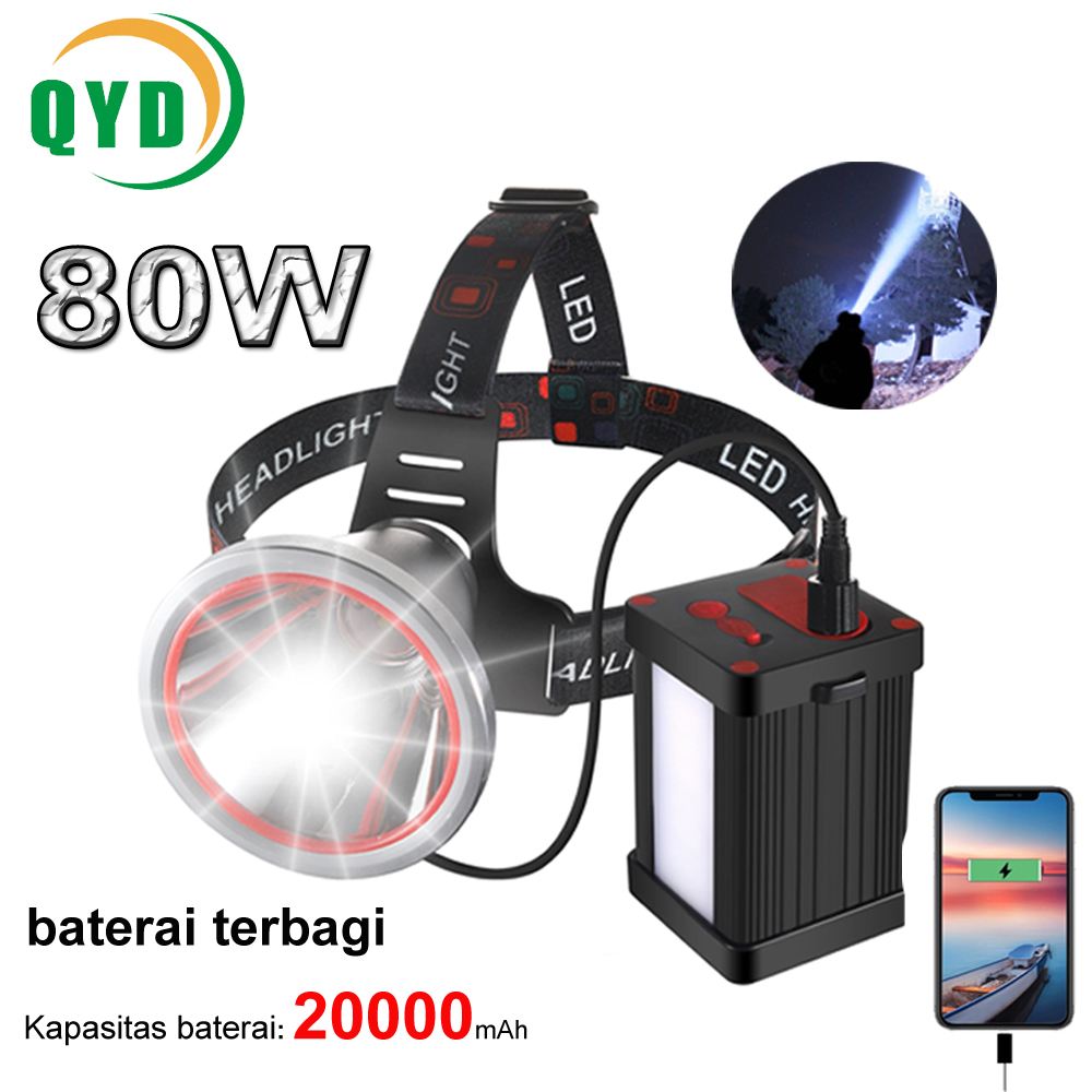 Jual QYD Super Terang 80W Lampu Senter Split Baterai IPx64 Tahan Air Lampu Depan 20000mAh ...