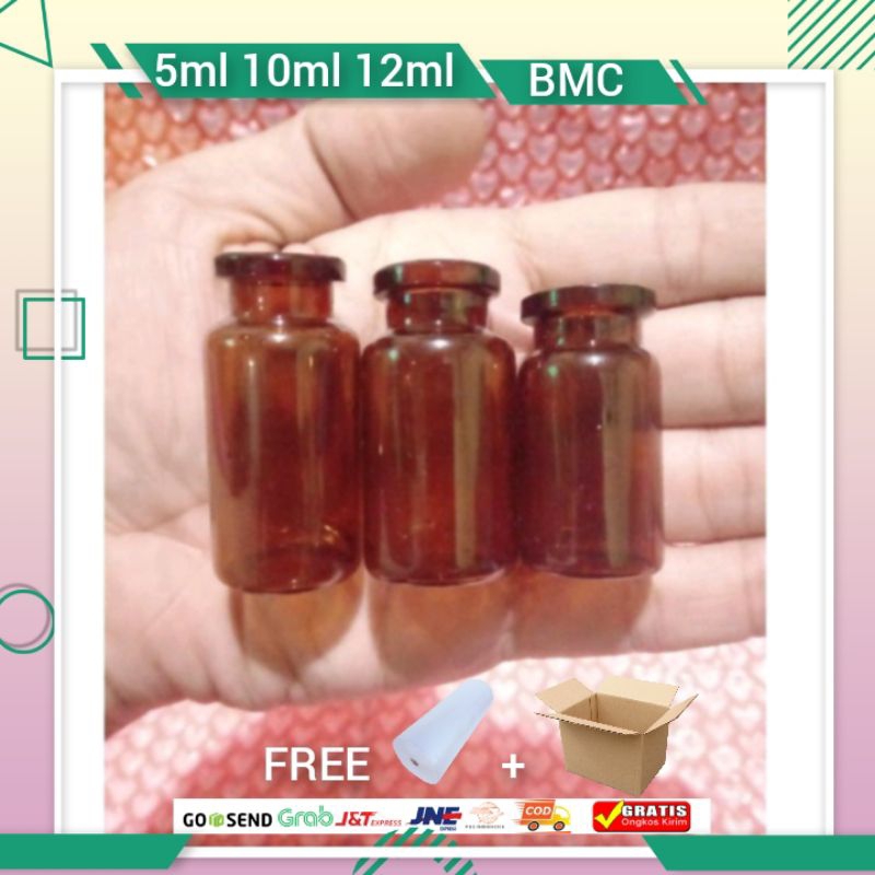 Jual BOTOL KACA VIAL AMBER COKLAT 5ML 10ML 12ML TUTUP KARET SILIKON ...