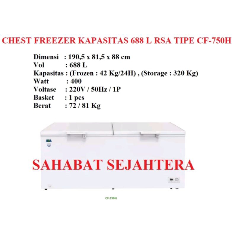 Jual RSA Chest Freezer CF-750H / CF 750 H Freezer Box | Shopee Indonesia