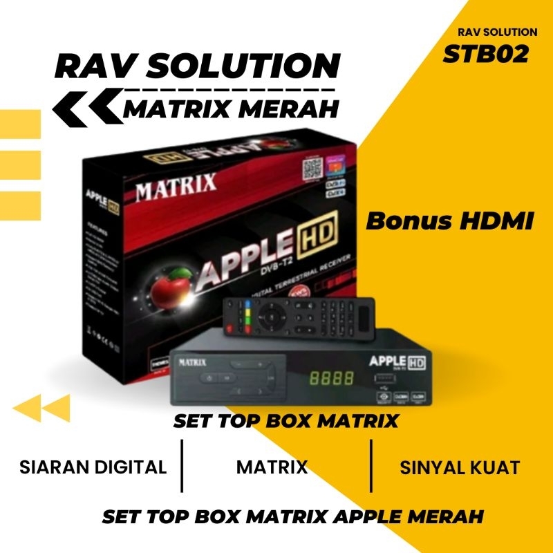 Jual SET TOP BOX TV DIGITAL MATRIX DVBT-2 APPLE HD MERAH | Shopee Indonesia