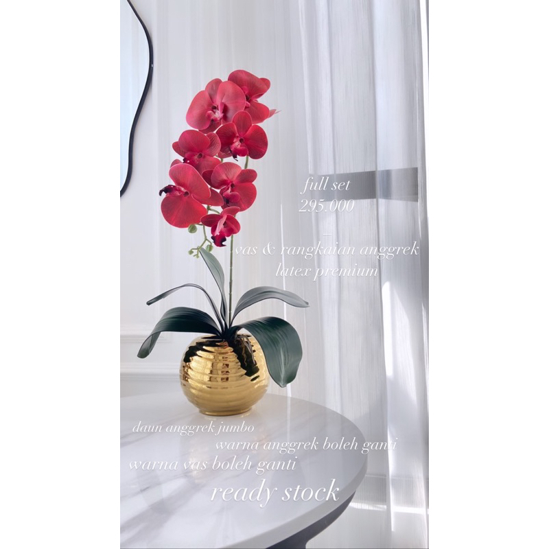 Jual Full Set Vas Bunga Keramik Tunis & Rangkaian Anggrek Latex Daun ...