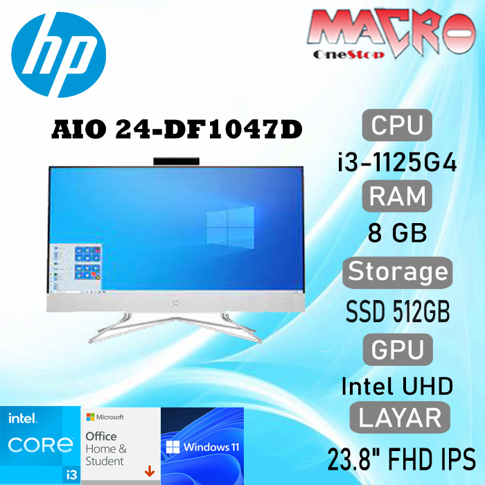 Jual HP PC 24-DF1047d AiO ( intel i3 - 1125G4 / 8G / 512GB SSD / 23,8 ...
