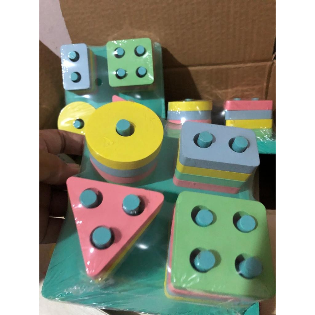 Jual mainan anak puzzle bentuk kotak,segitiga,persegi,lingkaran ...